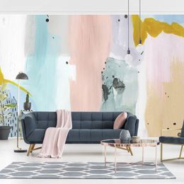 Bilderwelten Fototapete originell Abstrakt Aquarell pastell - Verschwommener Tagesanbruch III - Deko Wohnzimmer Schlafzimmer