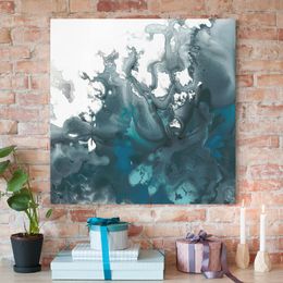 Bilderwelten Leinwandbild originell Abstrakt Aquarell petrol - &Auml;g&auml;isches Unwetter I - Wandbild XXL Wohnzimmer Schlafzimmer