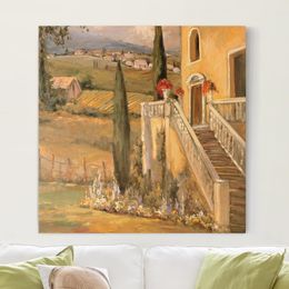 Bilderwelten Leinwandbild originell modern Kunstdruck beige - Italienische Landschaft - Haustreppe - Architektur XXL Wohnzimmer Schlafzimmer