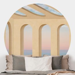 Bilderwelten Runde Tapete Strand modern Wandtapete pastell - Griechischer Ausblick - Griechenland Wohnzimmer Schlafzimmer