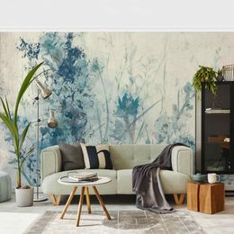 Bilderwelten Fototapete originell Tropisch Aquarell blau - Blaue Fr&uuml;hlingswiese I - Pflanzen Wohnzimmer Schlafzimmer