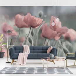 Bilderwelten Fototapete Blumen Motiv Wandtapete rosa - Malerische Mohnblumen - Mohn Wohnzimmer Schlafzimmer