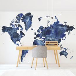 Bilderwelten Fototapete Weltkarte modern Aquarell blau - Wasser-Weltkarte hell - Karten Wohnzimmer Schlafzimmer