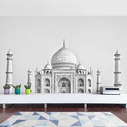 Bilderwelten Fototapete Stadt Orientalisch Wandtapete grau - Taj Mahal in Grau - Architektur Wohnzimmer Schlafzimmer