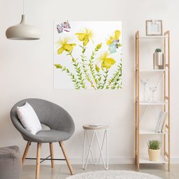 Bilderwelten Glasbild Tropisch gelb Glas Wandbild - Johanniskraut in voller Bl&uuml;te - Gr&auml;ser Wohnzimmer Schlafzimmer