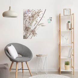 Bilderwelten Glasbild Blumen Landhaus beige Glas Wandbild - Bouquet aus Ziergras und Bl&uuml;ten - Gr&auml;ser Wohnzimmer Schlafzimmer