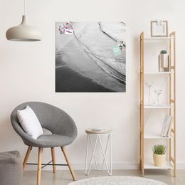 Bilderwelten Glasbild Strand Motiv schwarz weiss Glas Wandbild - Leichter Wellengang am Strand Schwarz Wei&szlig; - Landschaft Wohnzimmer Schlafzimmer