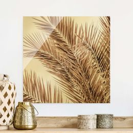 Bilderwelten Glasbild Natur Tropisch braun Glas Wandbild - Bronzefarbene Palmenwedel - Palme Wohnzimmer Schlafzimmer