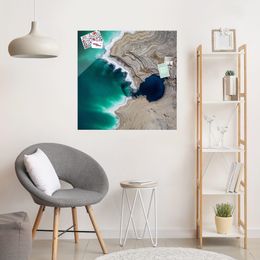 Bilderwelten Glasbild Strand Motiv beige Glas Wandbild - Wilde K&uuml;stenbucht in Israel - Landschaft Wohnzimmer Schlafzimmer