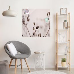 Bilderwelten Glasbild Blumen Landhaus beige Glas Wandbild - Dunkle Knospen am Wildblumenzweig - Gr&auml;ser Wohnzimmer Schlafzimmer
