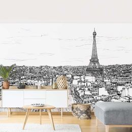 Bilderwelten Fototapete originell Illustration Wandtapete schwarz weiss - Stadtstudie - Paris - Architektur Wohnzimmer Schlafzimmer