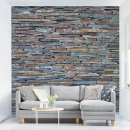Bilderwelten Fototapete Vliestapete Landhaus 3D-Effekt einzigartig - Colourful Stonewall - Beton Wohnzimmer Schlafzimmer