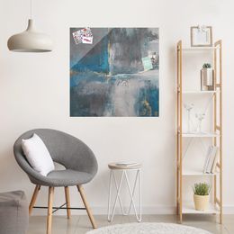 Bilderwelten Glasbild originell Abstrakt t&uuml;rkis Glas Wandbild - Blaue Struktur mit goldenen Akzenten - Deko Wohnzimmer Schlafzimmer