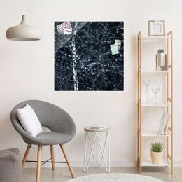 Bilderwelten Glasbild Wald Motiv schwarz Glas Wandbild - Dunkle Birke im kalten Regen - B&auml;ume Wohnzimmer Schlafzimmer