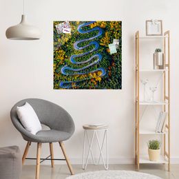 Bilderwelten Glasbild Natur Motiv gr&uuml;n Glas Wandbild - Serpentine im Transsilvanischen Wald - Landschaft Wohnzimmer Schlafzimmer