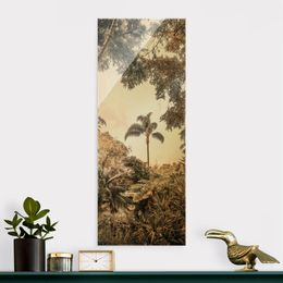 Bilderwelten Glasbild Strand Tropisch gr&uuml;n Glas Wandbild - Garten auf Madeira - Meerblick Wohnzimmer Schlafzimmer