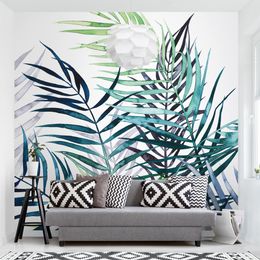 Bilderwelten Fototapete Blumen Tropisch Aquarell gr&uuml;n - Exotisches Blattwerk - Palme - Pflanzen Wohnzimmer Schlafzimmer
