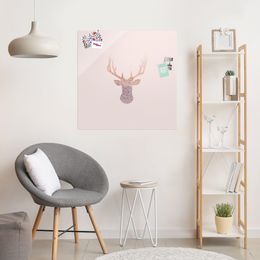 Bilderwelten Glasbild Tiere Illustration rosa Glas Wandbild - Glitzernder Hirsch - Hirsch Wohnzimmer Schlafzimmer