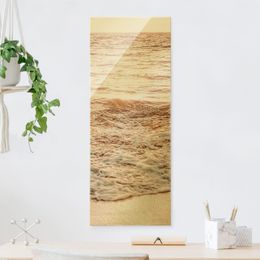 Bilderwelten Glasbild Strand Motiv beige Glas Wandbild - Goldener Strand - Meerblick Wohnzimmer Schlafzimmer