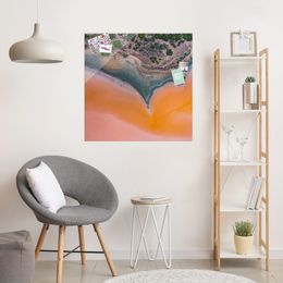 Bilderwelten Glasbild Natur Motiv orange Glas Wandbild - Oranges Seeufer auf Sardinien - Landschaft Wohnzimmer Schlafzimmer