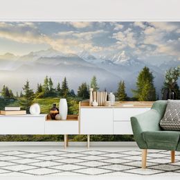 Bilderwelten Fototapete Wald Motiv Wandtapete gr&uuml;n - &Eacute;mosson Wallis Schweiz - Berg Wohnzimmer Schlafzimmer