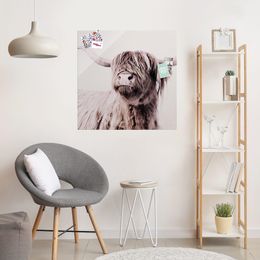 Bilderwelten Glasbild Tiere Motiv beige Glas Wandbild - Hochlandrind Frida in Beige - Deko Wohnzimmer Schlafzimmer