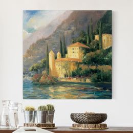 Bilderwelten Leinwandbild originell modern Kunstdruck gr&uuml;n - Italienische Landschaft - Landhaus - Architektur XXL Wohnzimmer Schlafzimmer