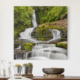 Bilderwelten Leinwandbild Natur Motiv Kunstdruck gr&uuml;n - Upper McLean Falls in Neuseeland - Landschaft XXL Wohnzimmer Schlafzimmer