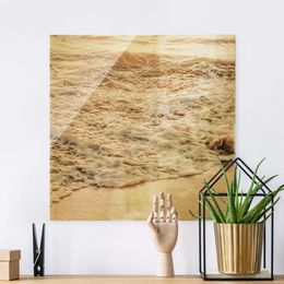 Bilderwelten Glasbild Strand Motiv beige Glas Wandbild - Goldener Strand - Meerblick Wohnzimmer Schlafzimmer
