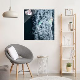 Bilderwelten Glasbild Strand Motiv blau Glas Wandbild - Wipe Out auf st&uuml;rmischer See - Landschaft Wohnzimmer Schlafzimmer