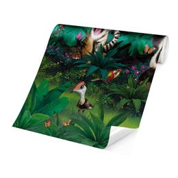 Bilderwelten Tapete - Fototapete Kindertapete - Dschungel mit Tieren Panda Tiger - Kinderzimmer Babyzimmer Zoo Tapete Baby Breit