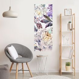Bilderwelten Glasbild Zartes Aquarell Boho Bl&uuml;ten und Federn Muster