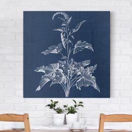 Bilderwelten Leinwandbild Blumen Tropisch Kunstdruck blau - Denim Pflanzenstudie II - Pflanzen XXL Wohnzimmer Schlafzimmer
