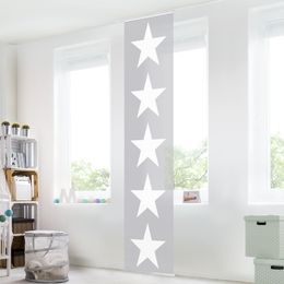 Bilderwelten Schiebegardine Himmel modern Klett oder Keder - Gro&szlig;e wei&szlig;e Sterne auf grau - Himmel Schiebevorhang Kinderzimmer Baby M&auml;dchen Jungen