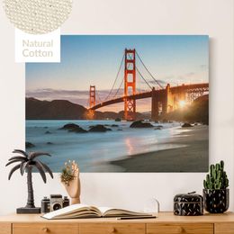 Bilderwelten Leinwandbild Strand Motiv Kunstdruck rot - San Francisco bei D&auml;mmerung - Amerika XXL Wohnzimmer Schlafzimmer