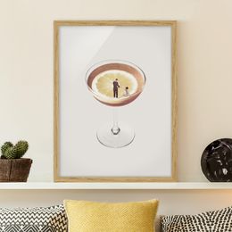 Bilderwelten Bild mit Rahmen Kulinarisch beige Vintage inkl. Rahmung - My Drink needs a Drink - Getr&auml;nke Wohnzimmer Schlafzimmer