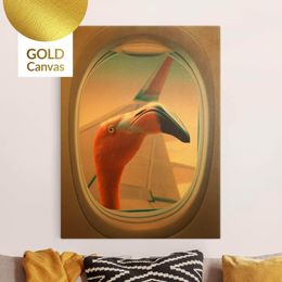 Bilderwelten Leinwandbild Tiere Digital Art Kunstdruck orange - Sitzplatz am Fenster - Flugzeug & Hubschrauber XXL Wohnzimmer Schlafzimmer