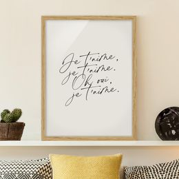 Bilderwelten Bild mit Rahmen Buchstaben & Zahlen beige modern inkl. Rahmung - Ah Oui Je Ta'ime - Deko Wohnzimmer Schlafzimmer