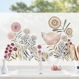 Bilderwelten Fensterfolie Blumen modern Aquarell beige - Claudia Voglhuber - Goldener-Vogel - Deko Wohnzimmer Schlafzimmer K&uuml;che