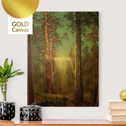 Bilderwelten Leinwandbild Wald Vintage Kunstdruck gr&uuml;n - Peaceful - B&auml;ume XXL Wohnzimmer Schlafzimmer