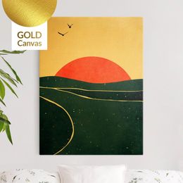 Bilderwelten Leinwandbild Meer vor rotem Sonnenuntergang