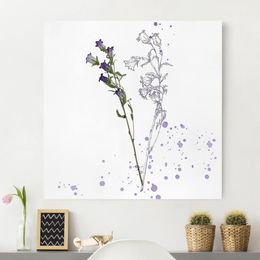 Bilderwelten Leinwandbild - Quadrat Botanisches Aquarell - Glockenblume