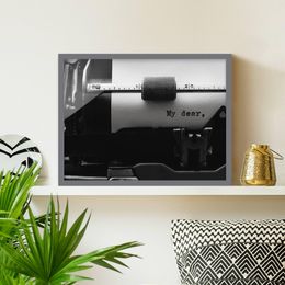 Bilderwelten Bild mit Rahmen Buchstaben & Zahlen schwarz weiss modern inkl. Rahmung - Liebesbrief per Schreibmaschine - Deko Wohnzimmer Schlafzimmer