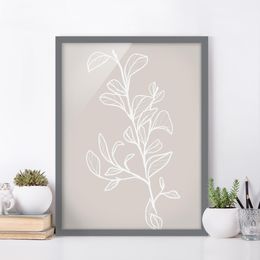 Bilderwelten Bild mit Rahmen originell beige Line Art inkl. Rahmung - Line Art Zweig auf Beige II - Pflanzen Wohnzimmer Schlafzimmer