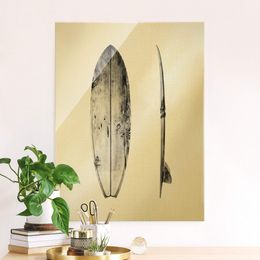 Bilderwelten Glasbild Sport Motiv schwarz weiss Glas Wandbild - Surfboard - Surfen Wohnzimmer Schlafzimmer