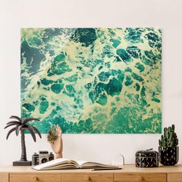 Bilderwelten Glasbild Strand Motiv blau Glas Wandbild - Gischt auf hoher See - Meerblick Wohnzimmer Schlafzimmer