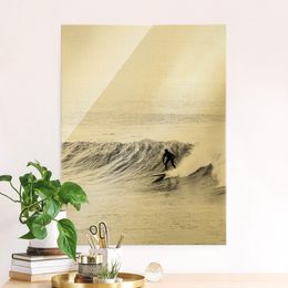Bilderwelten Glasbild Strand Motiv schwarz weiss Glas Wandbild - Zeit zum Surfen - Landschaft Wohnzimmer Schlafzimmer