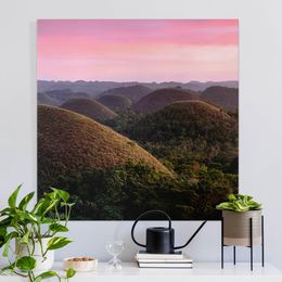 Bilderwelten Leinwandbild Natur Motiv Kunstdruck rosa - Schokoladenh&uuml;gel bei Sonnenuntergang - Sonnenuntergang XXL Wohnzimmer Schlafzimmer