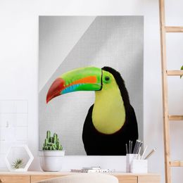 Bilderwelten Glasbild Tiere Motiv schwarz weiss Glas Wandbild - Tukan Torben - V&ouml;gel Kinderzimmer Baby M&auml;dchen Jungen