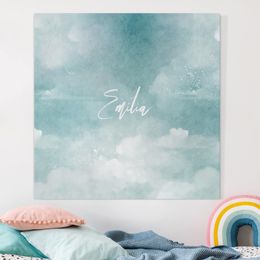 Bilderwelten Leinwandbild Wolkenhimmel T&uuml;rkis mit Wunschname